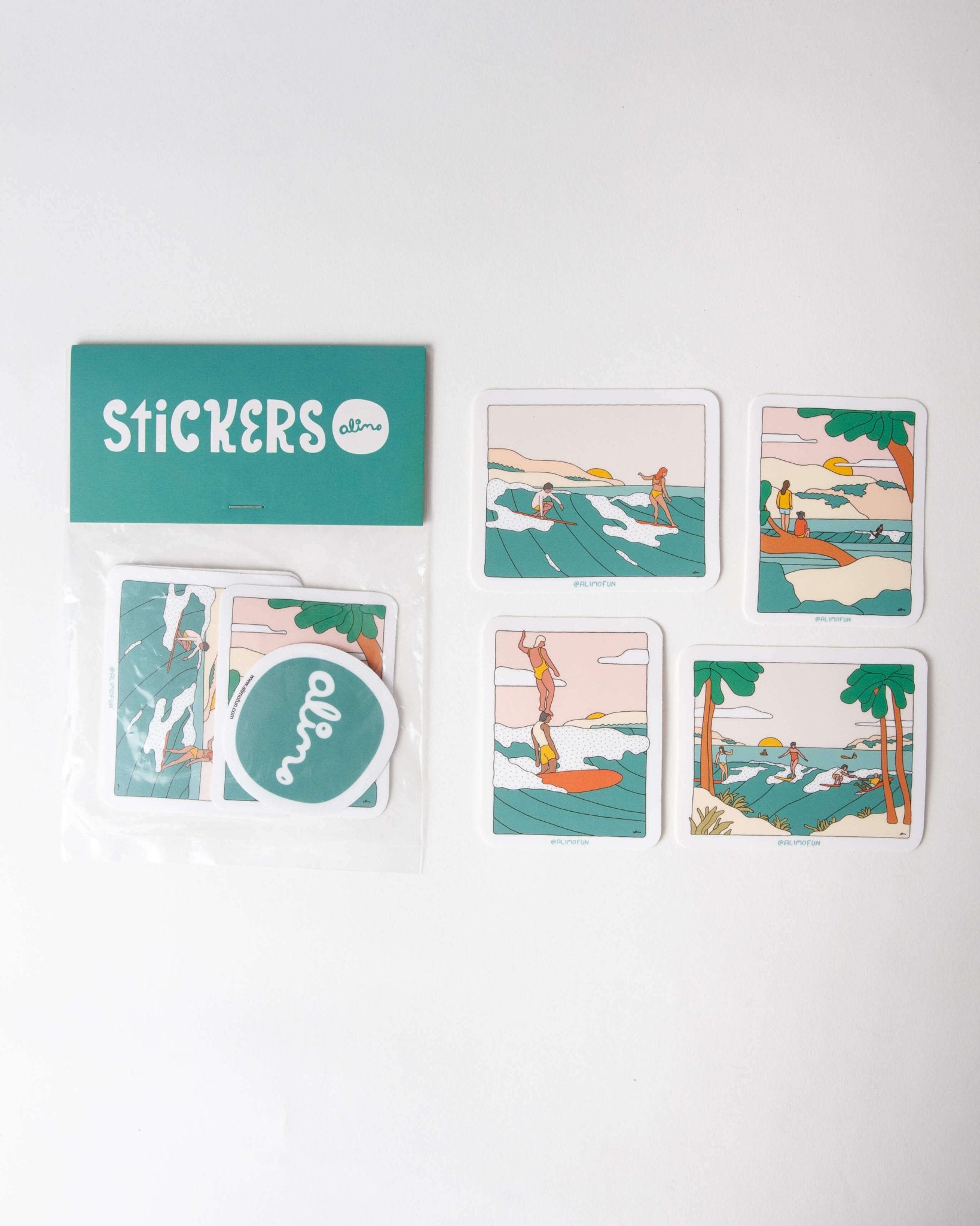 Surfing Sticker Pack – 5 stickers – Alimo